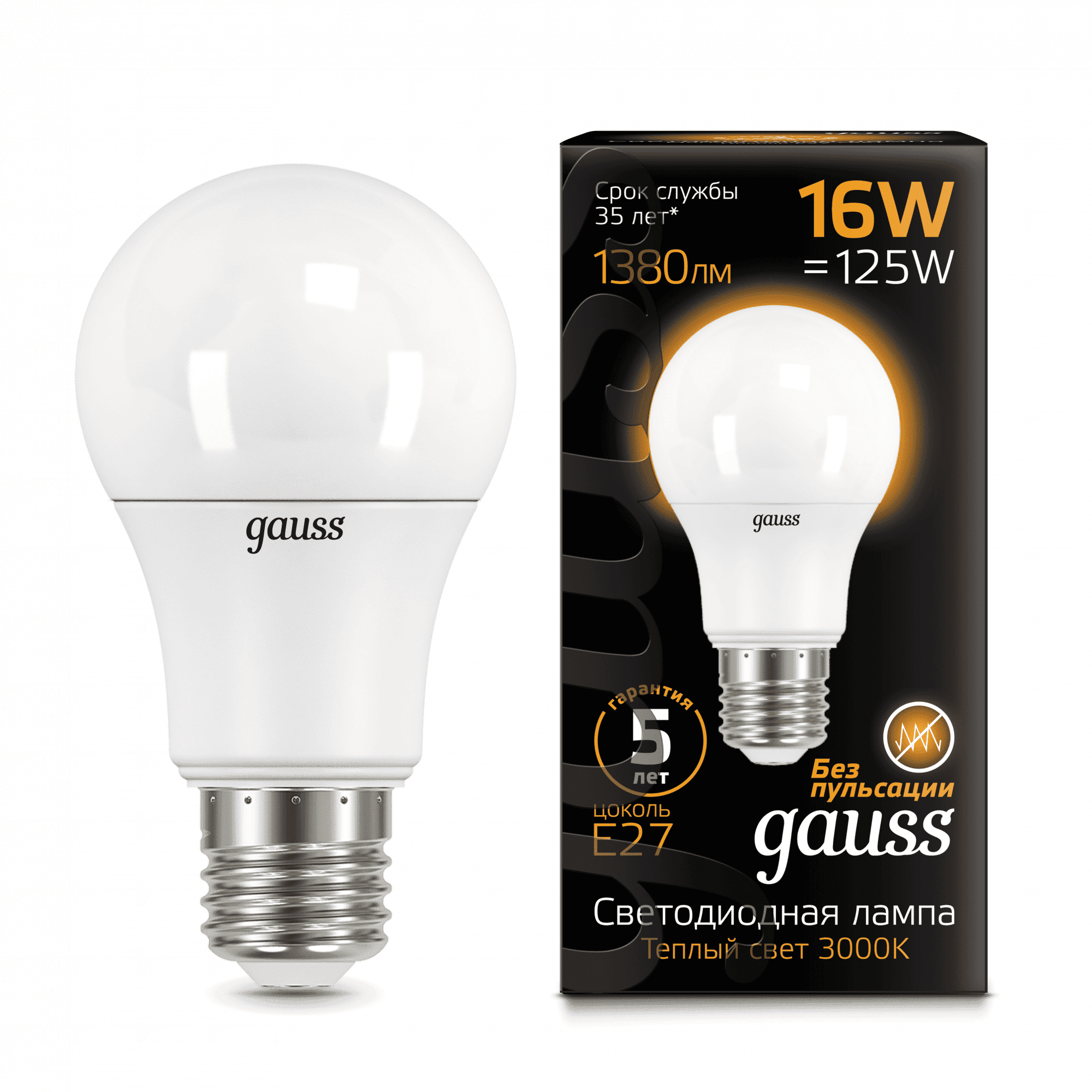 Gauss LED A60 16W E27 1380lm 3000K 1/10/50 арт. 102502116 купить за 399 ...